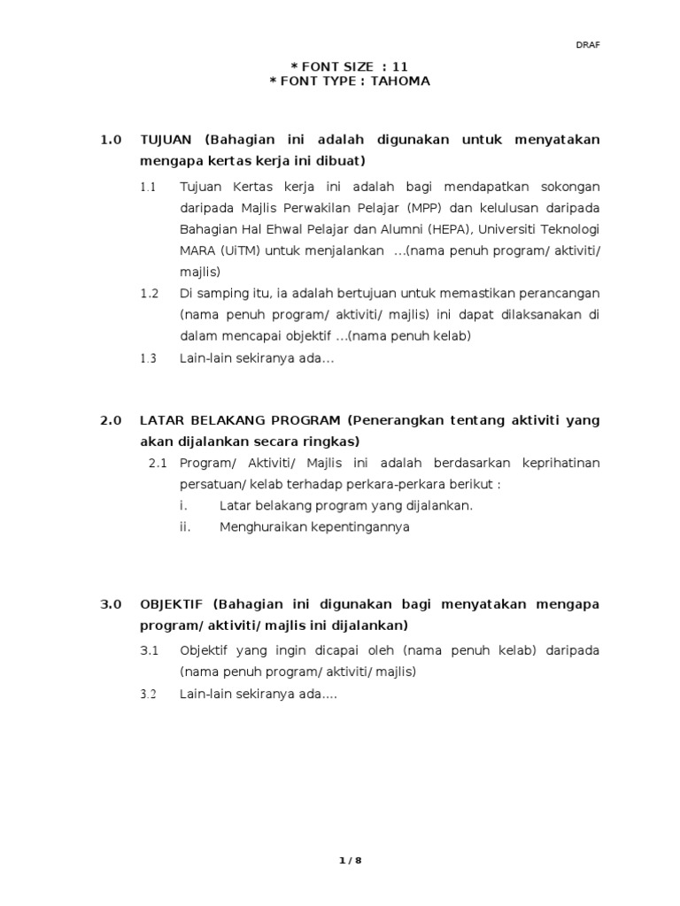 Format Kertas Kerja Program - Riset