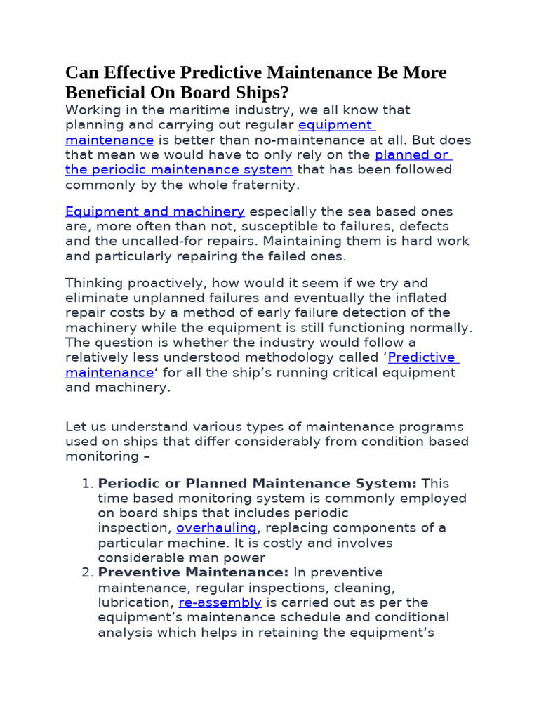 PMS & Predictive Maintenance | PDF | Ships