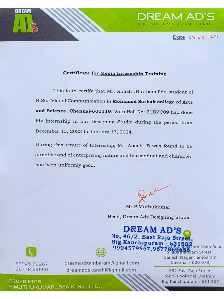 Dream Ads Internship | PDF