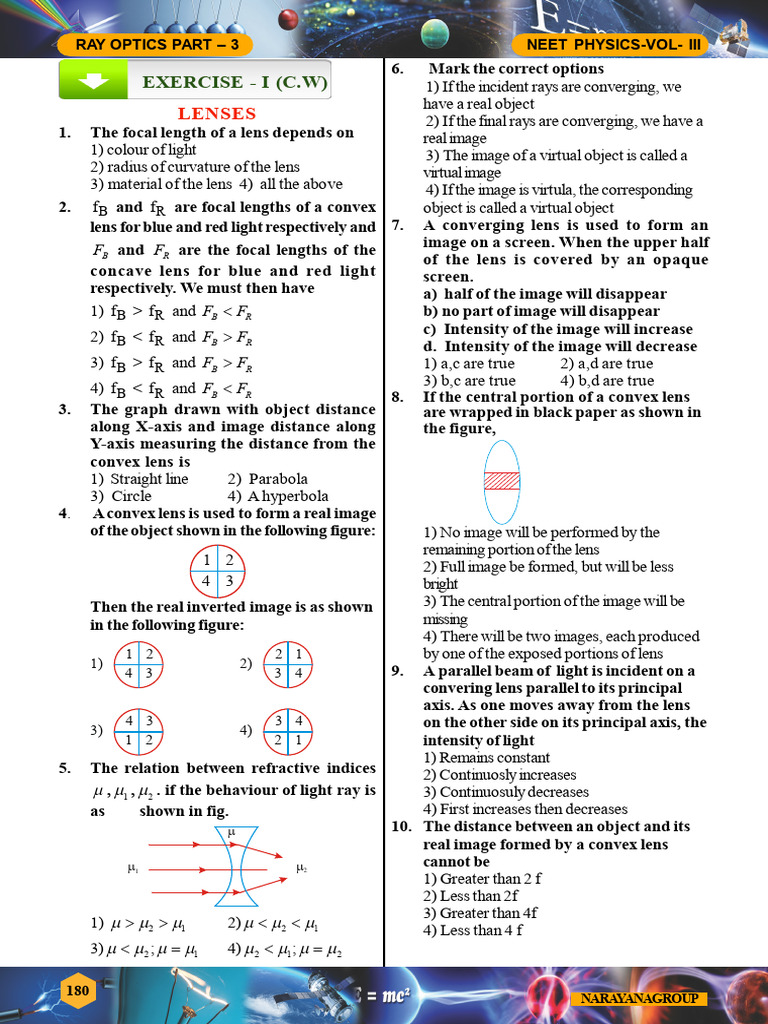 3C. Ray Optics Part-3 EXERCISE-1 CW (180-200) | PDF | Optics | Glass ...