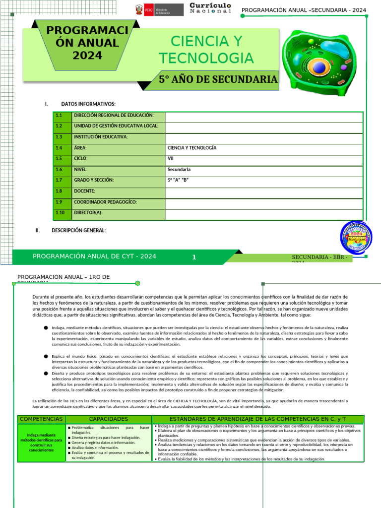 Programación Anual 5º Cyt - 2024 | PDF | Fuerza | Campo magnético