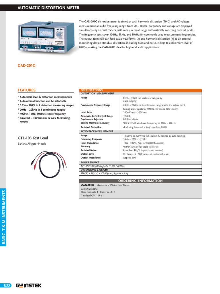 Automatic Distortion Meter Gad-201g | PDF | Distortion | Mains Electricity