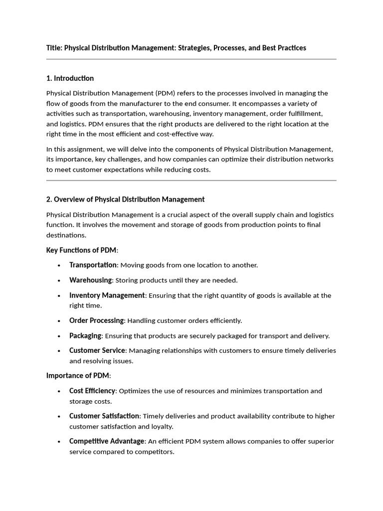Physical Distribution Management Archana | PDF | Warehouse | Logistics