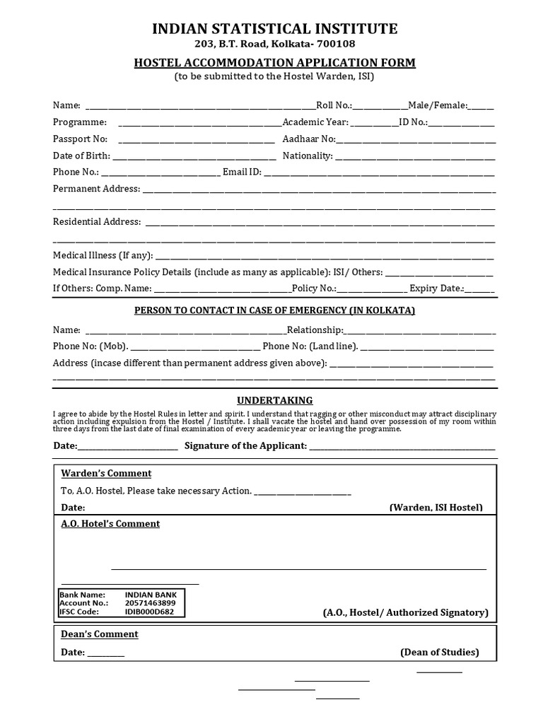 Hostel Accommodation Form 2022 | PDF