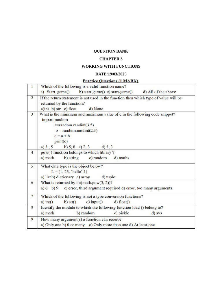 Chapter3 Function QB | PDF