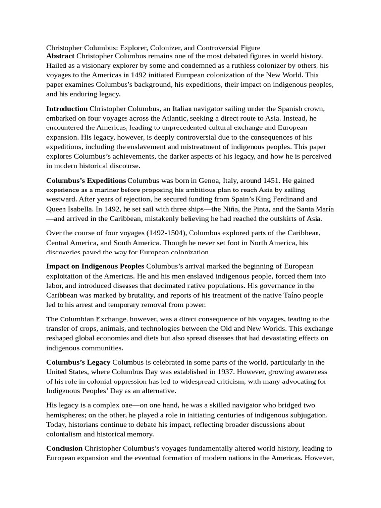 Christopher Columbus Explorer, Colonizer, and Controversial Figure | PDF | Christopher Columbus ...