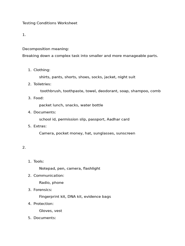Testing Conditions Worksheet | PDF