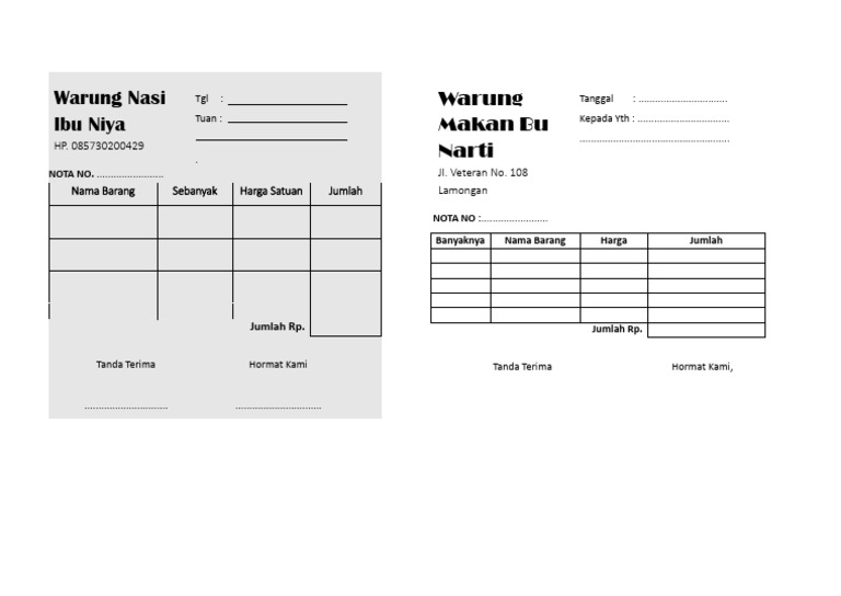 Warung Nasi Ibu Niya | PDF