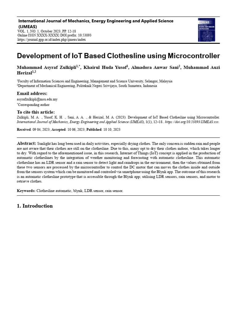 IoT-Based Smart Clothesline Design | PDF | Rain | Internet Of Things