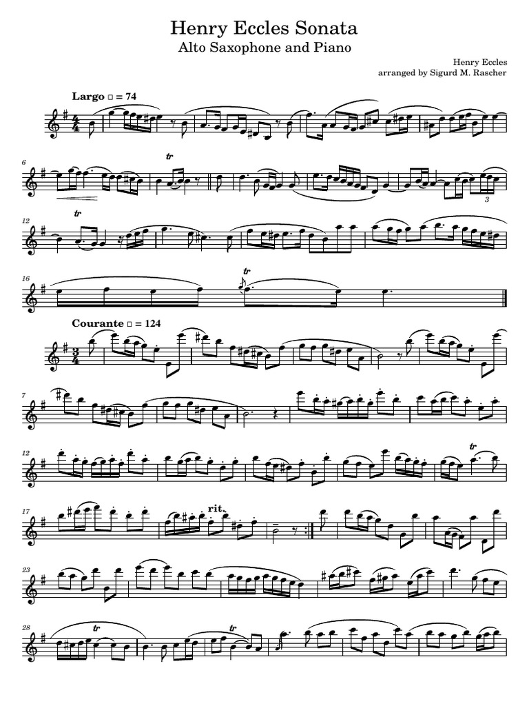 Henry Eccles Sonata For Eb Alto Sax | PDF | Saxophone | Woodwind Instruments
