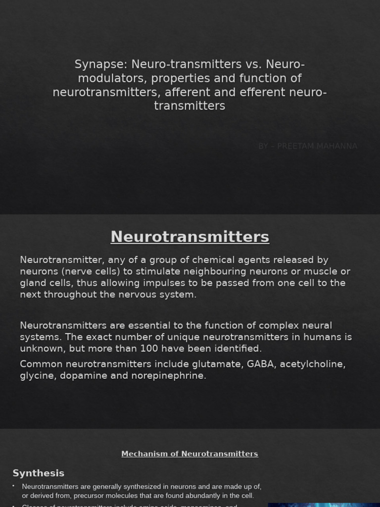 Neurotransmitters (Autosaved) | PDF | Neurotransmitter | Chemical Synapse