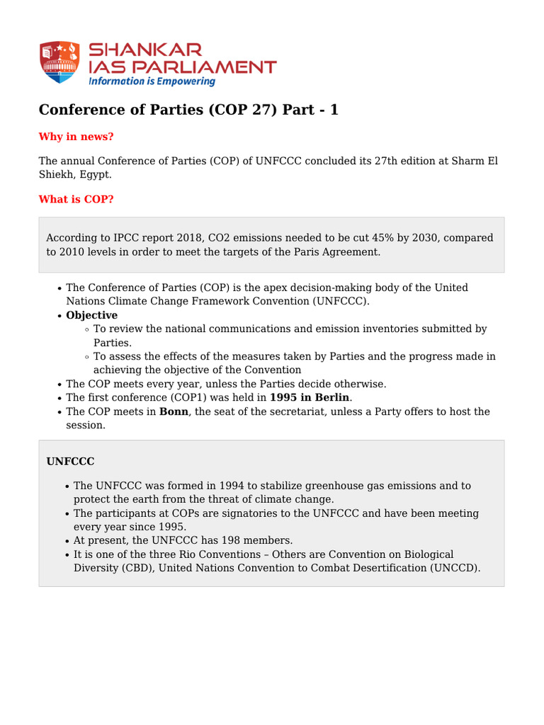 Conference of Parties Cop 27 Part 1 | PDF | United Nations Framework ...
