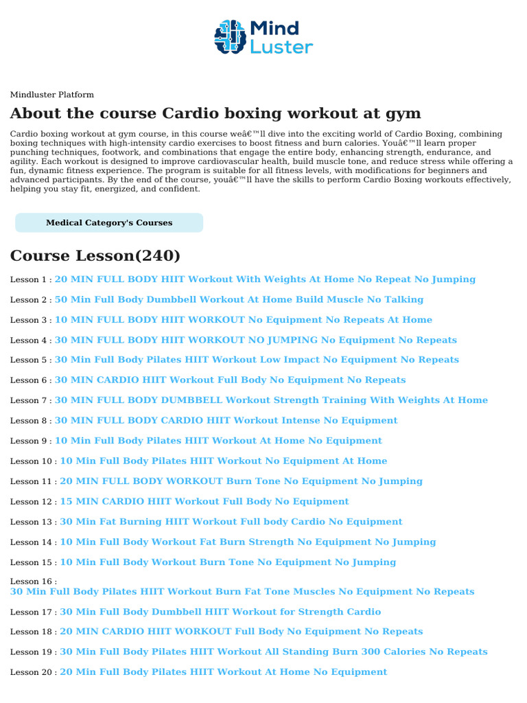 Cardio Boxing Workout at Gym Course Content | PDF | High Intensity ...