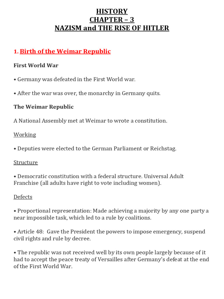 Ch-3 Nazism and Rise of Hitler | PDF | Nazi Germany | Weimar Republic