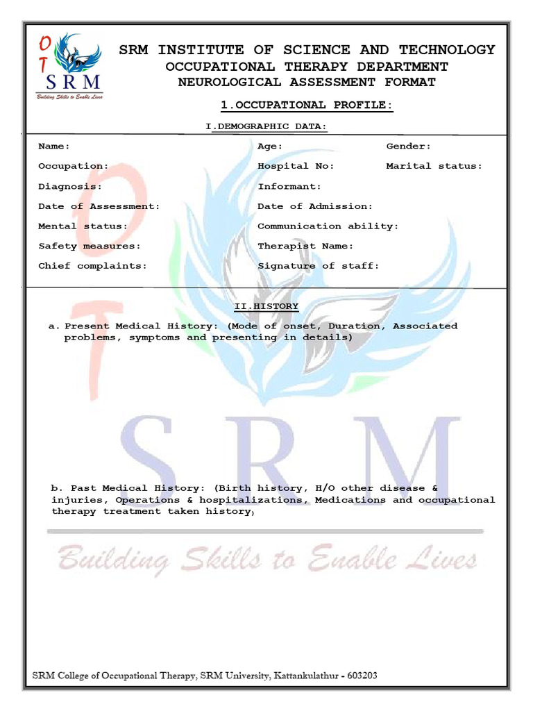 Neuro Assessment Format OTPF 2022 | PDF | Senses | Somatosensory System