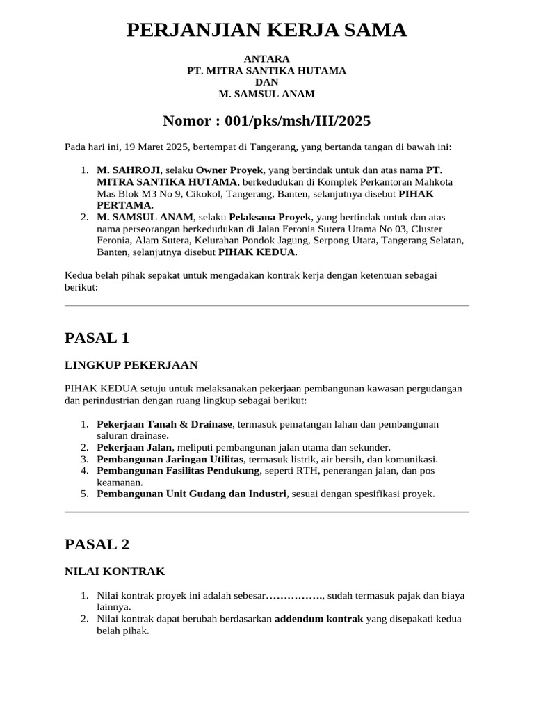 Draft Kontrak Kerja | PDF