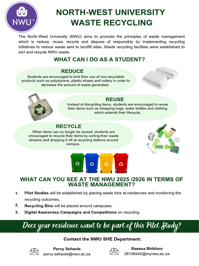 NWU Waste Management: Reduce, Reuse, Recycle | PDF