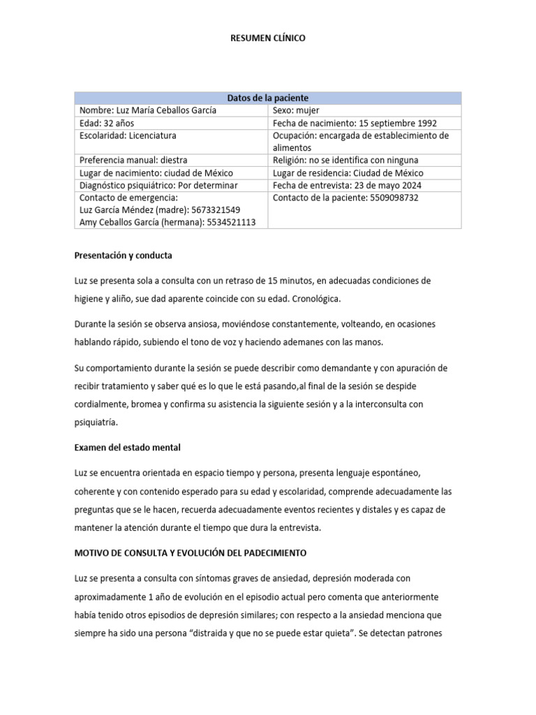 COIL - UVM - UCC - Caso Clínico Ent.-UVM | PDF | Depresión (estado de ...