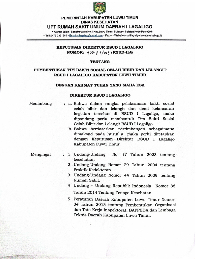 SK Tim Baksos Celah Bibir dan Lelangit. | PDF