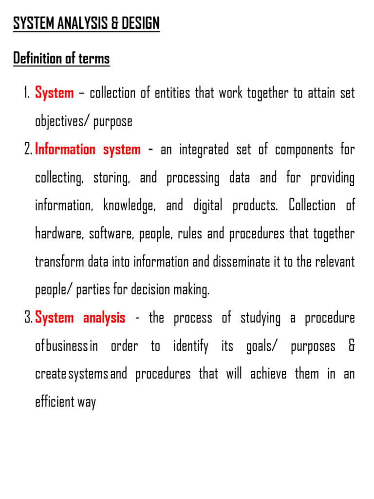 SYSTEM ANALYSIS AND DESIGN NOTES 1 | PDF | System | Information
