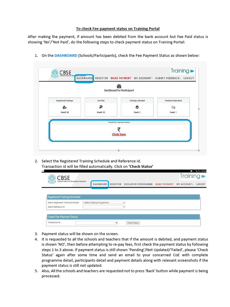 To Check Fee Payment Status On Training Portal | PDF