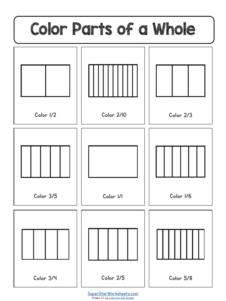 Fraction Worksheets Color Parts Rectangle | PDF