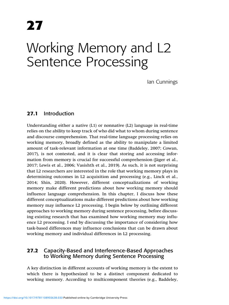 Working Memory and l2 Sentence Processing | PDF | Second Language | Working Memory