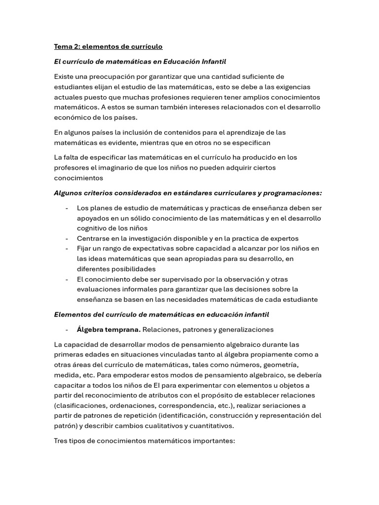 Currículo de Matemáticas en Educación Infantil | PDF | Educación de la ...