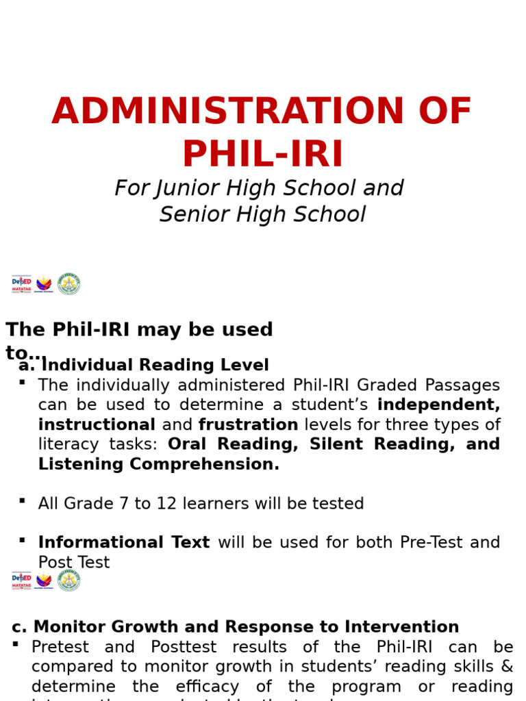 Phil-IRI Administration Guide for JHS & SHS | PDF | Reading ...