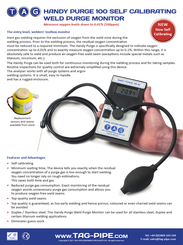 Handy Purge 100 Self Calibrating Weld Purge Monitor Handout | PDF ...