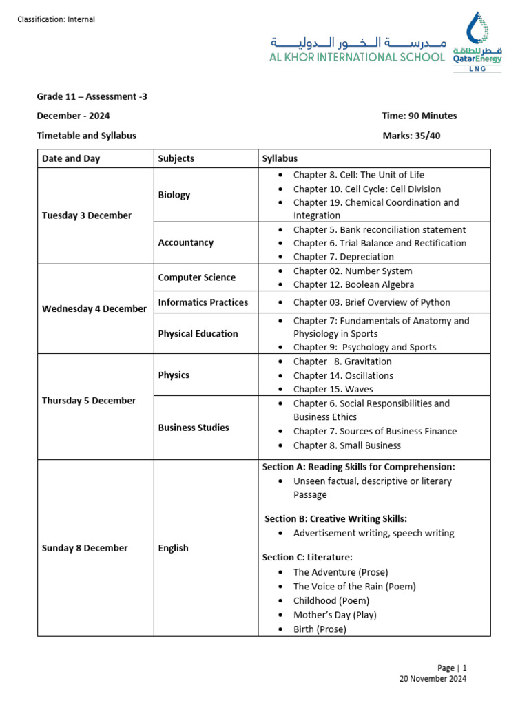 Grade 11 December 2024 Timetable & Syllabus | PDF | Economics | Mathematics