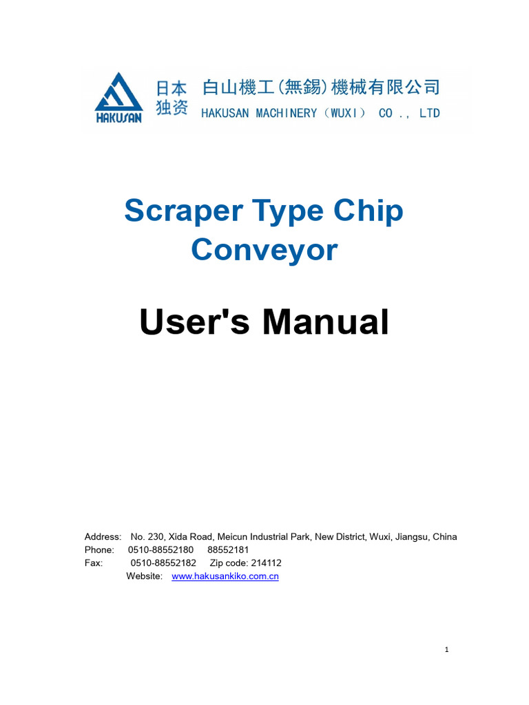 Scraper Type Chip Conveyor Manual | PDF | Screw | Machines