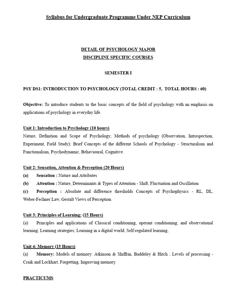 Psychology Honours Syllabus NEP | PDF | Psychotherapy | Psychology