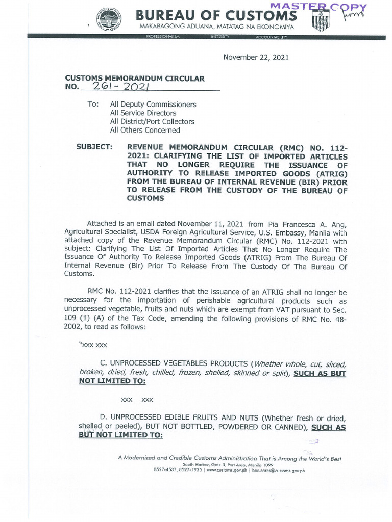 CMC 261 2021 Revenue Memorandum Circular No 112 2021 | PDF
