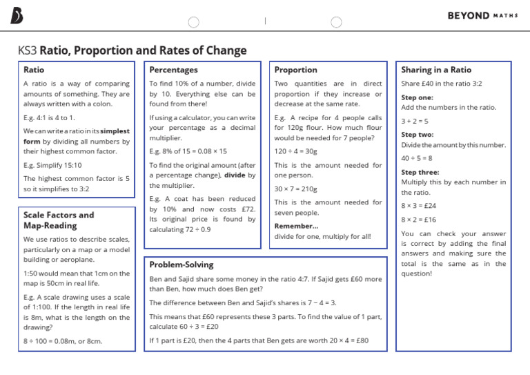 Ratio, Proportion and Rates of Change Cheat Sheet | PDF | Ratio ...