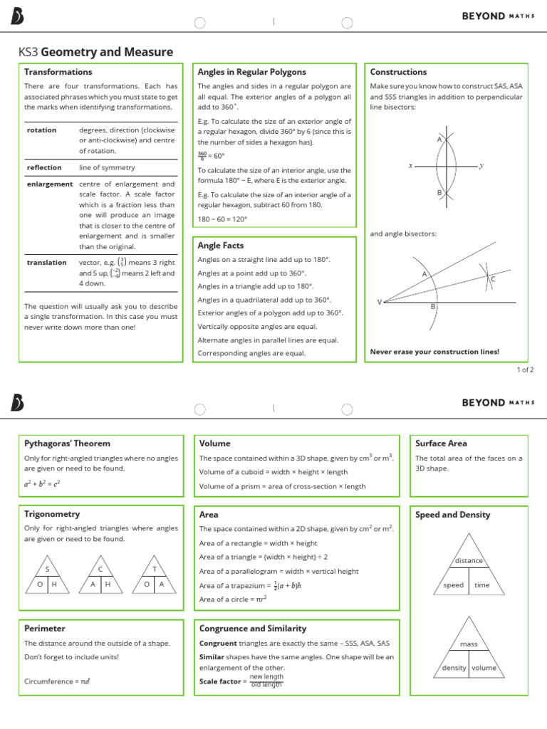 Geometry and Measure Cheat Sheet | PDF | Area | Triangle