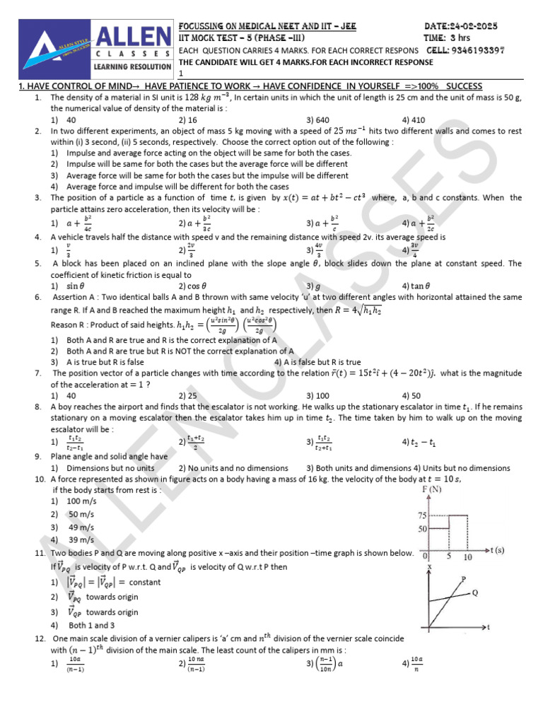 Iit Mock Test - 05 (24!02!2025) Phase - III | PDF | Electron | Atoms