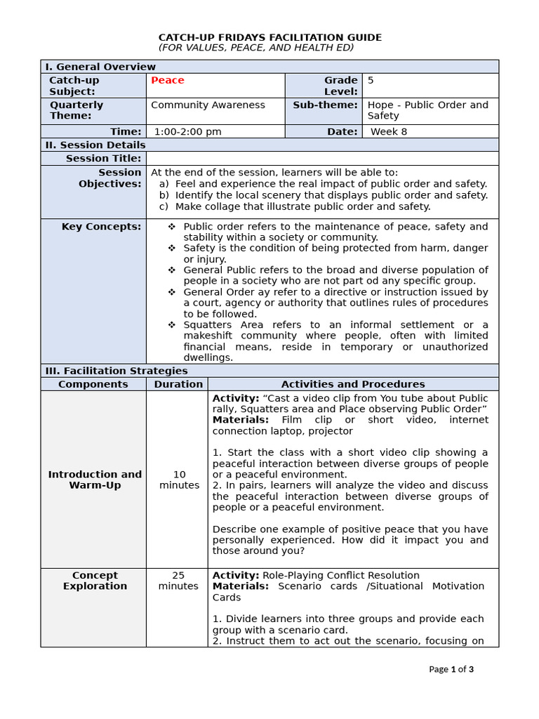 Catch-Up Fridays: Peace Education Guide | PDF | Creativity | Cognition