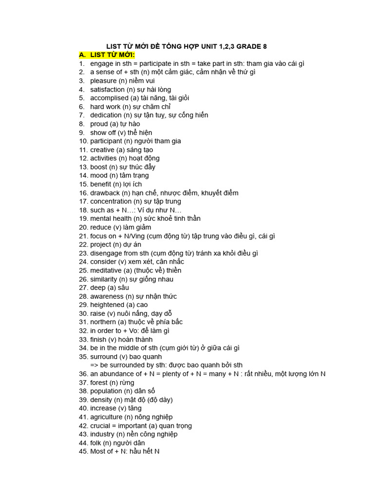 (Teaching Job) List T M I T NG H P Unit 1,2,3 Grade 8 | PDF