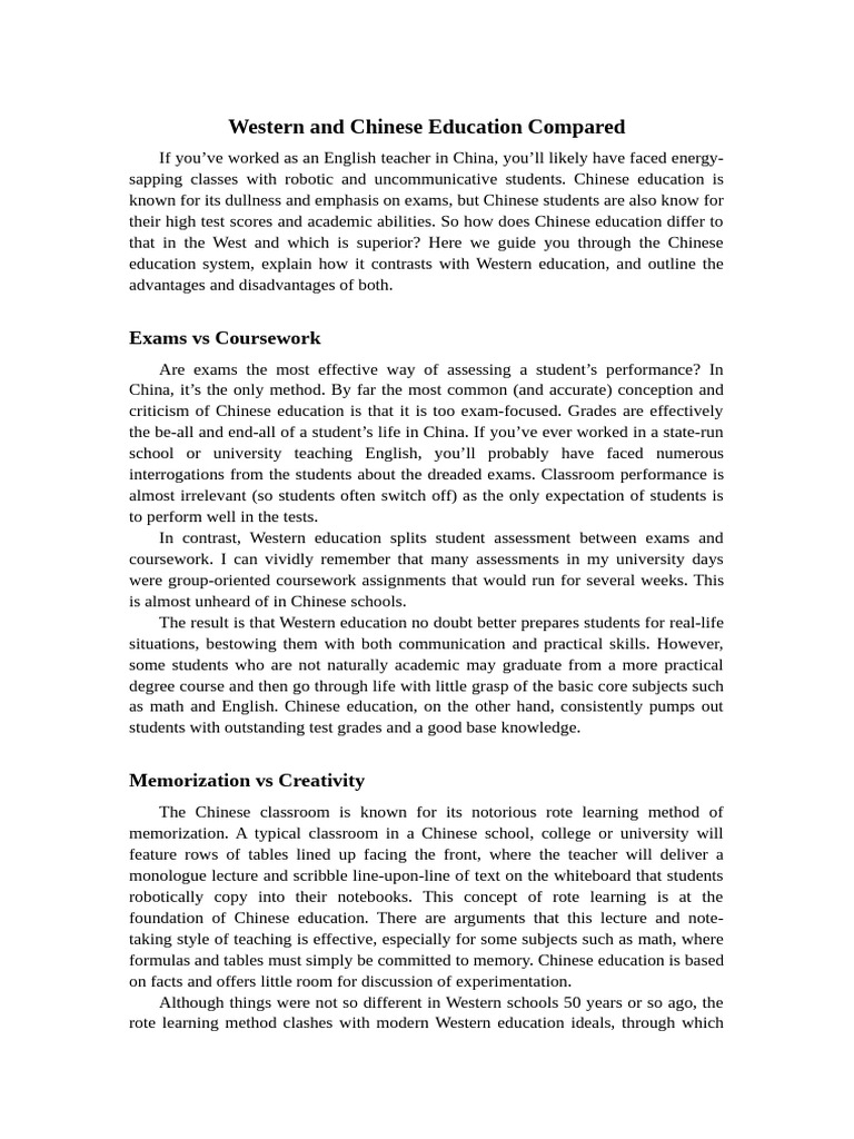 Western and Chinese Education Compared | PDF | Teachers | Learning