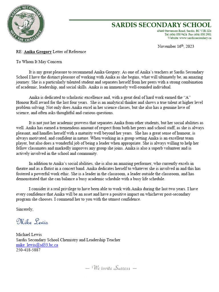 Anika Gregory Reference Letter 3 | PDF | Behavior Modification | Cognition