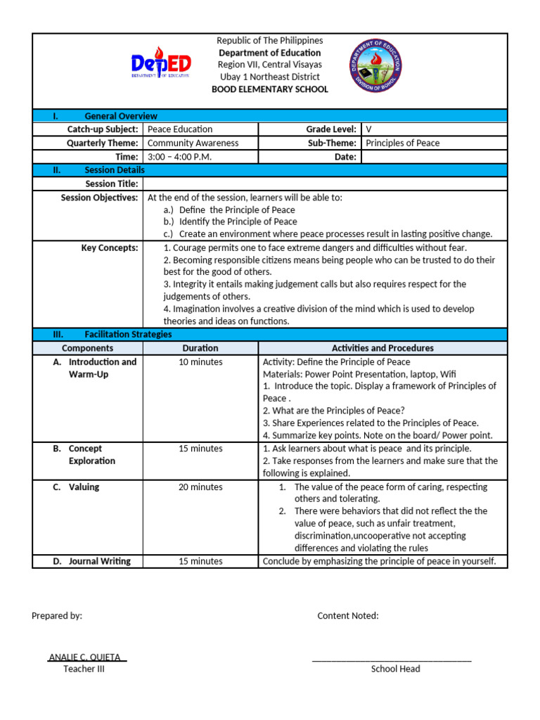 Peace Educ Q3 WEEK 3 Principles of Peace | PDF | Peace | Psychology