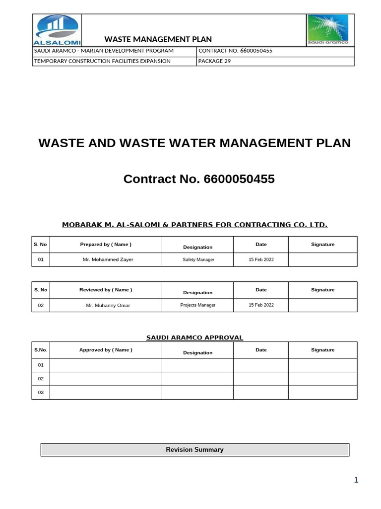 Waste Management Plan for Aramco Project | PDF | Waste | Waste Management