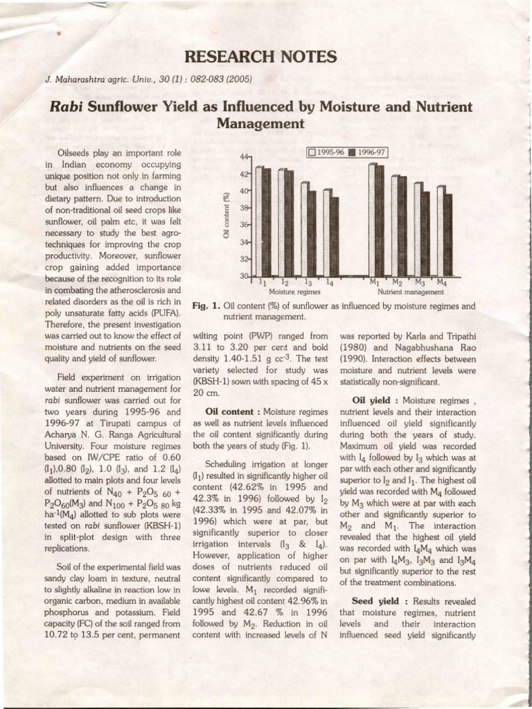Rabi Sunflower Yield As Influenced by Moisture and Nutrient Management | PDF | Loam | Soil