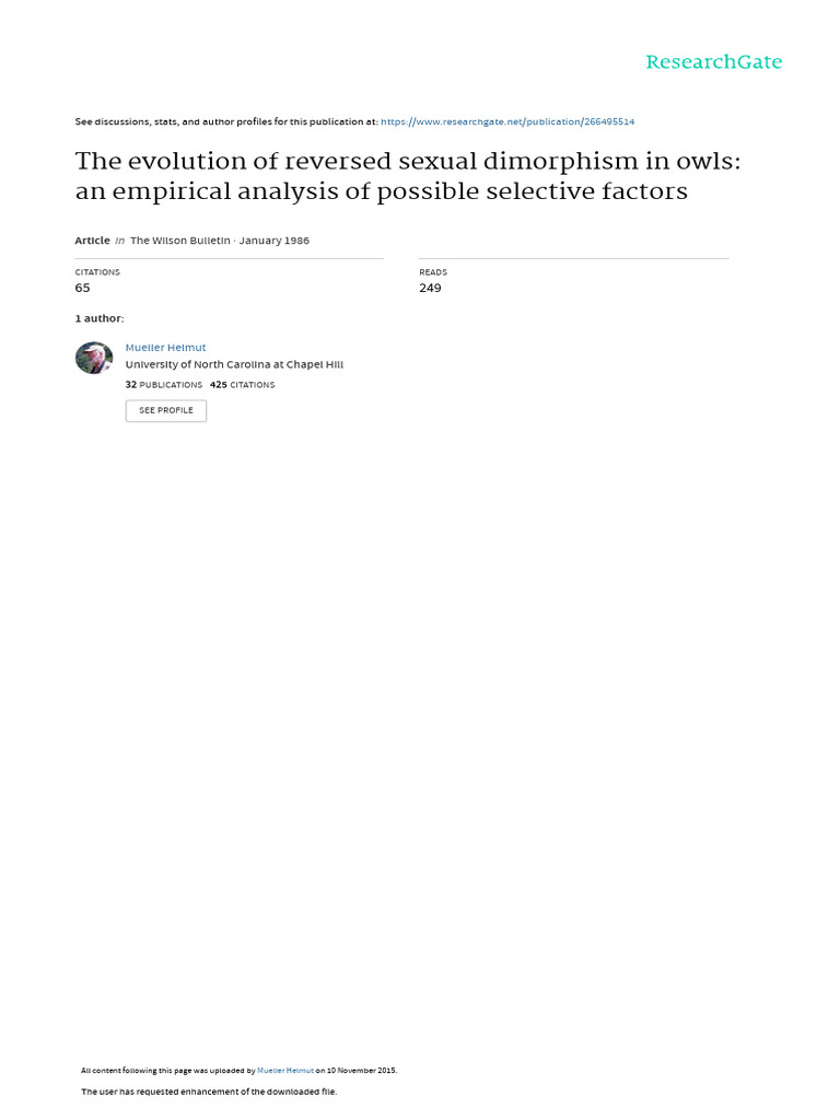 Reversed Sexual Dimorphism in Owls | PDF | Owl | Sexual Dimorphism