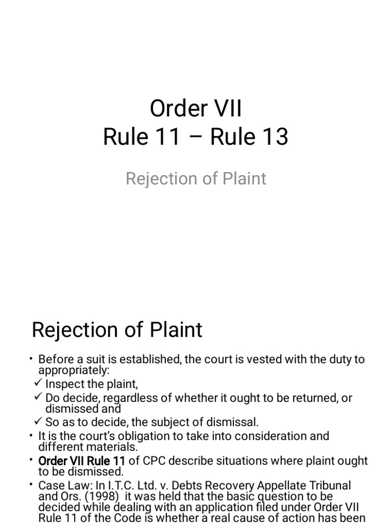 Order VII rejection of plaint | PDF | Lawsuit | Federal Rules Of Civil ...