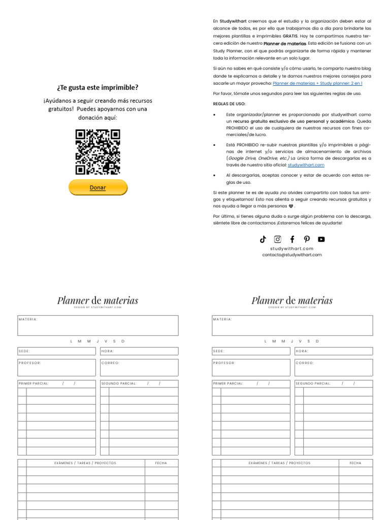 Planner de Materias Gratis 2 en 1 | PDF