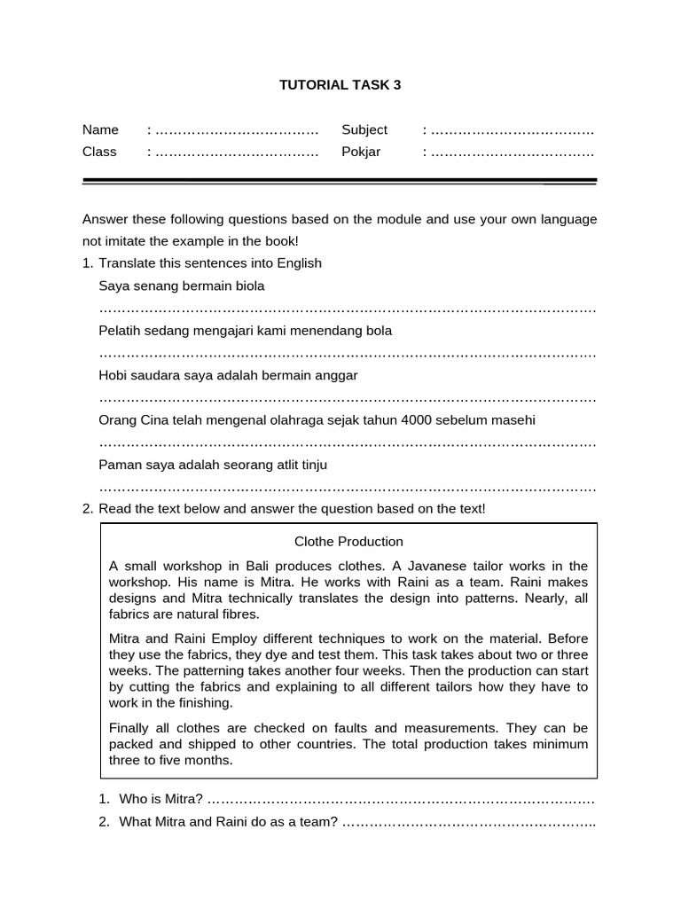 TUTORIAL TASK 3 | PDF | Textiles | Clothing