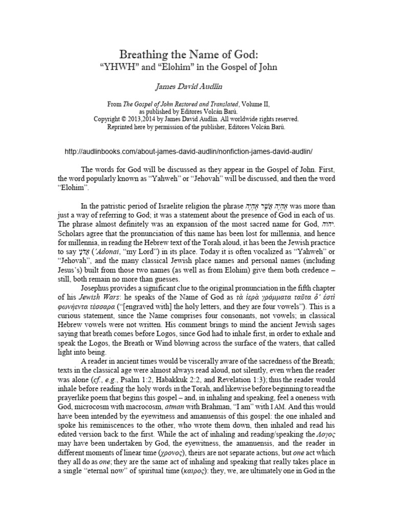 Breathing The Name of God YHWH and Elohi | PDF | Names Of God In ...