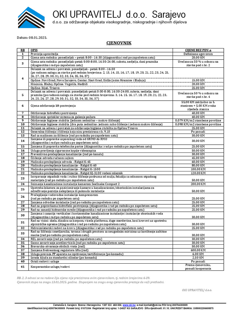CJENOVNIK - 2025 | PDF